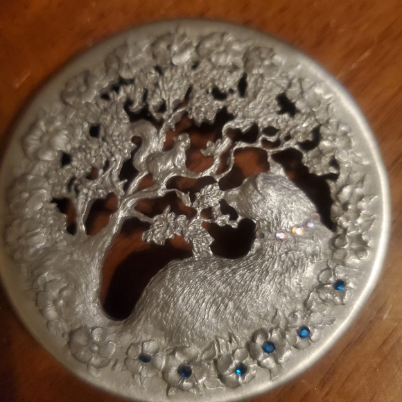Art | Rawcliffe Pewter Lid With Glass Potpourri Bowl Wolf Fox Pattern ...